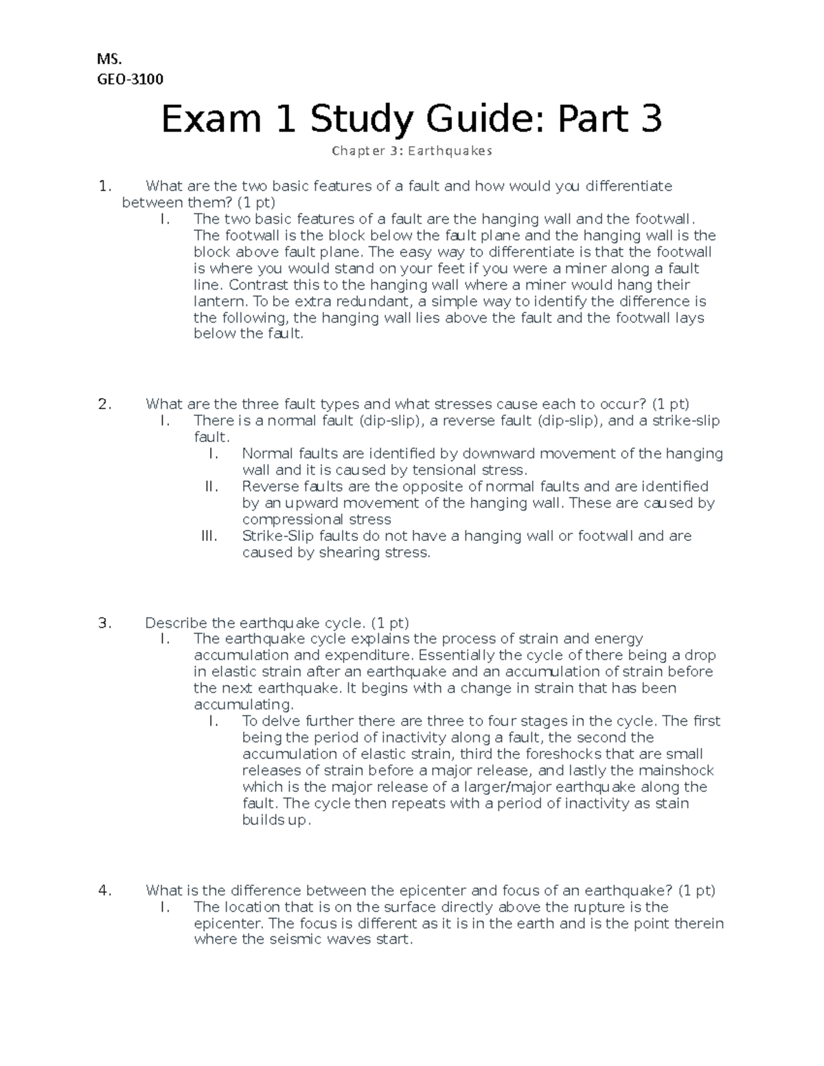 Study Guide Chapter 3 - MS. GEO- Exam 1 Study Guide: Part 3 Chapter 3 ...