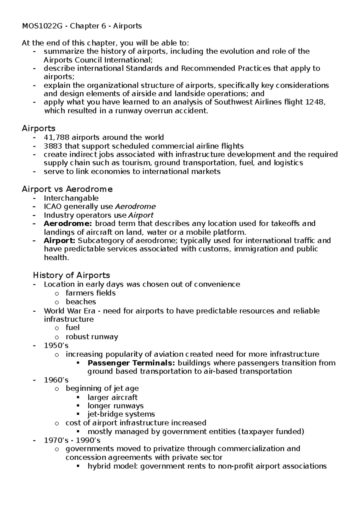 Intro to Aviation Chapter 1 Lecture Notes - MOS1022G - MOS1022G ...