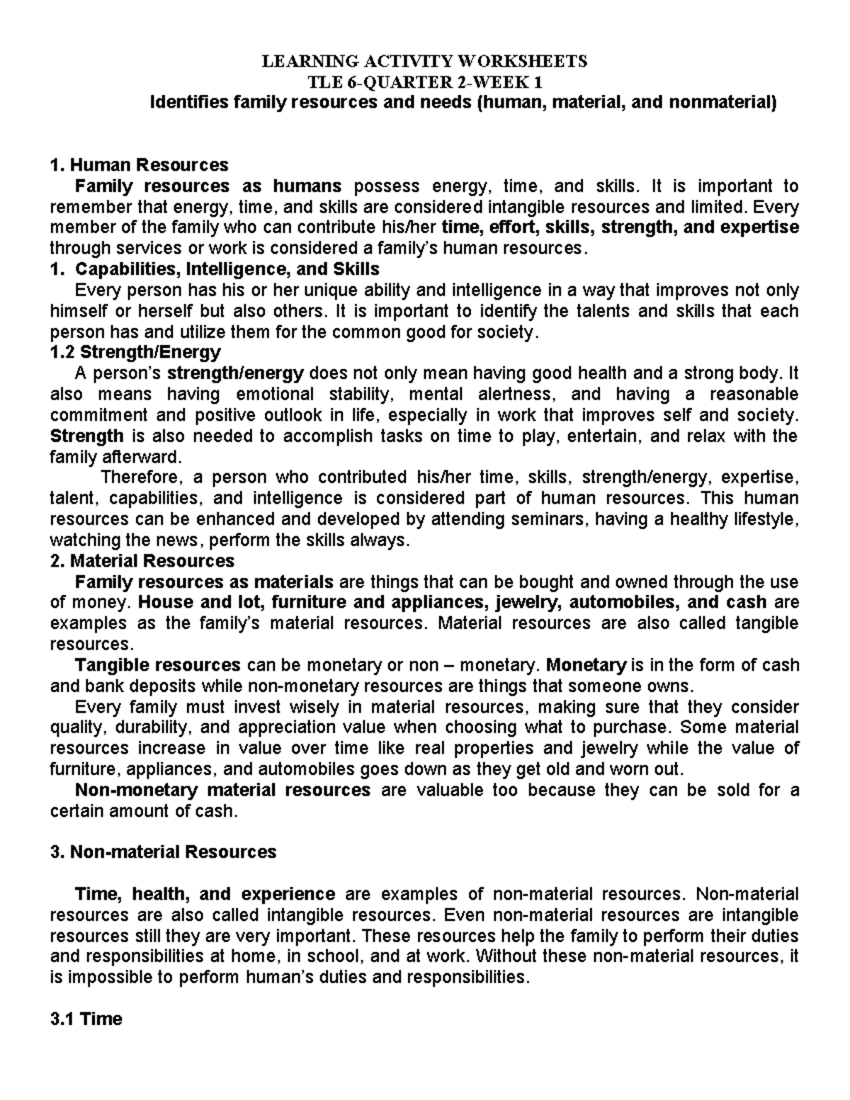 TLE Gr.6 Quarter 2-Week 1-Learning Acitvity Sheet - LEARNING ACTIVITY ...