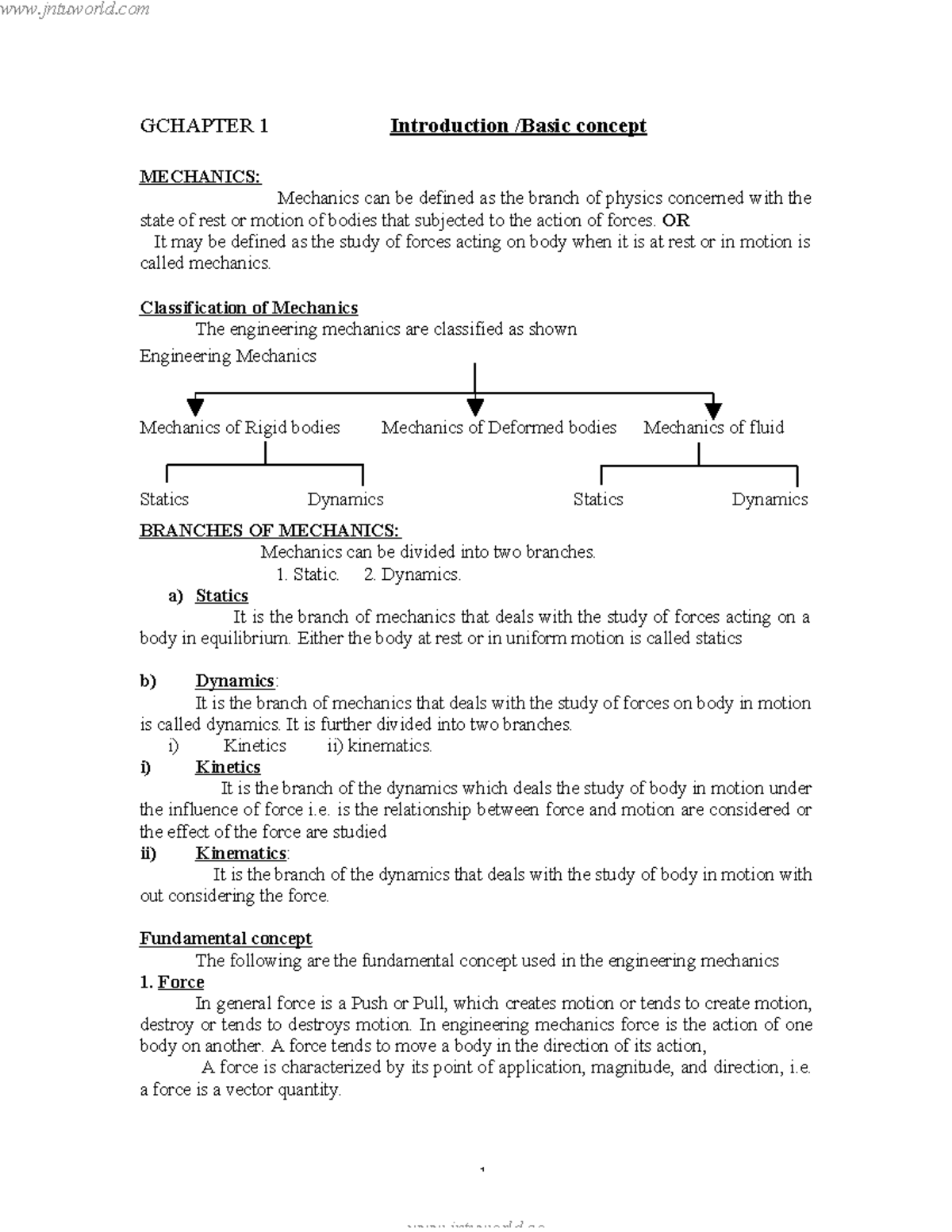 Engineering-Mechanics Notes - jntuworld 1 GCHAPTER 1 Introduction ...