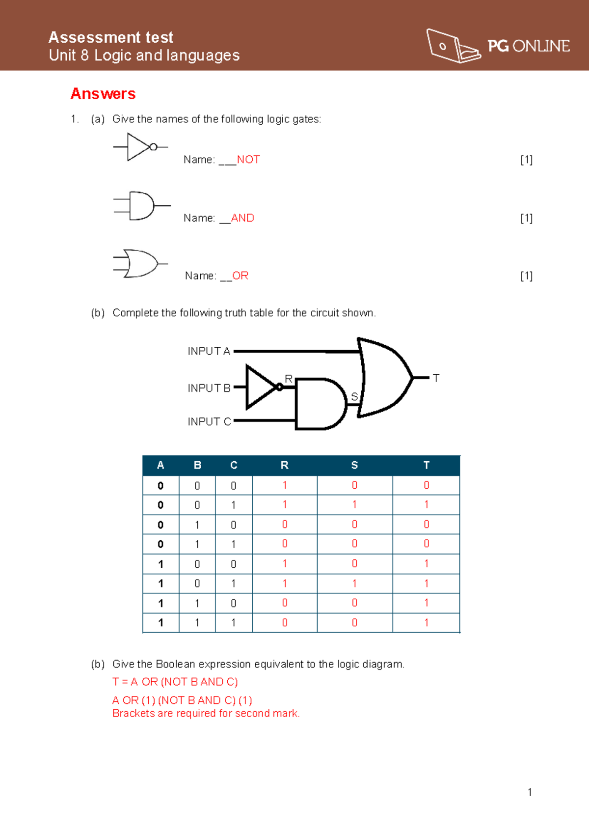 Unit 8 Assessment Answers - Unit 8 Logic and languages Answers 1. (a ...