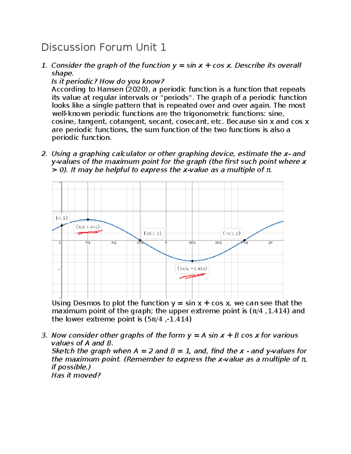 MATH 1211 - Discussion Forum Unit 1 - Discussion Forum Unit 1 Consider the graph of the function ...