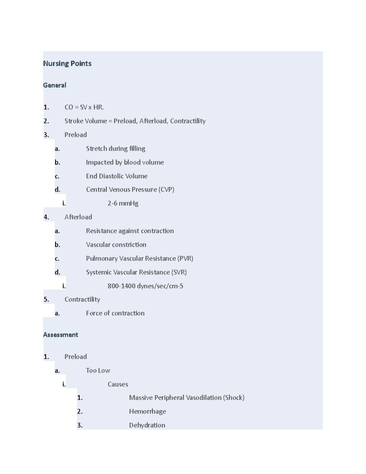 Nursing Points - practice materials - Nursing Points General CO = SV x ...