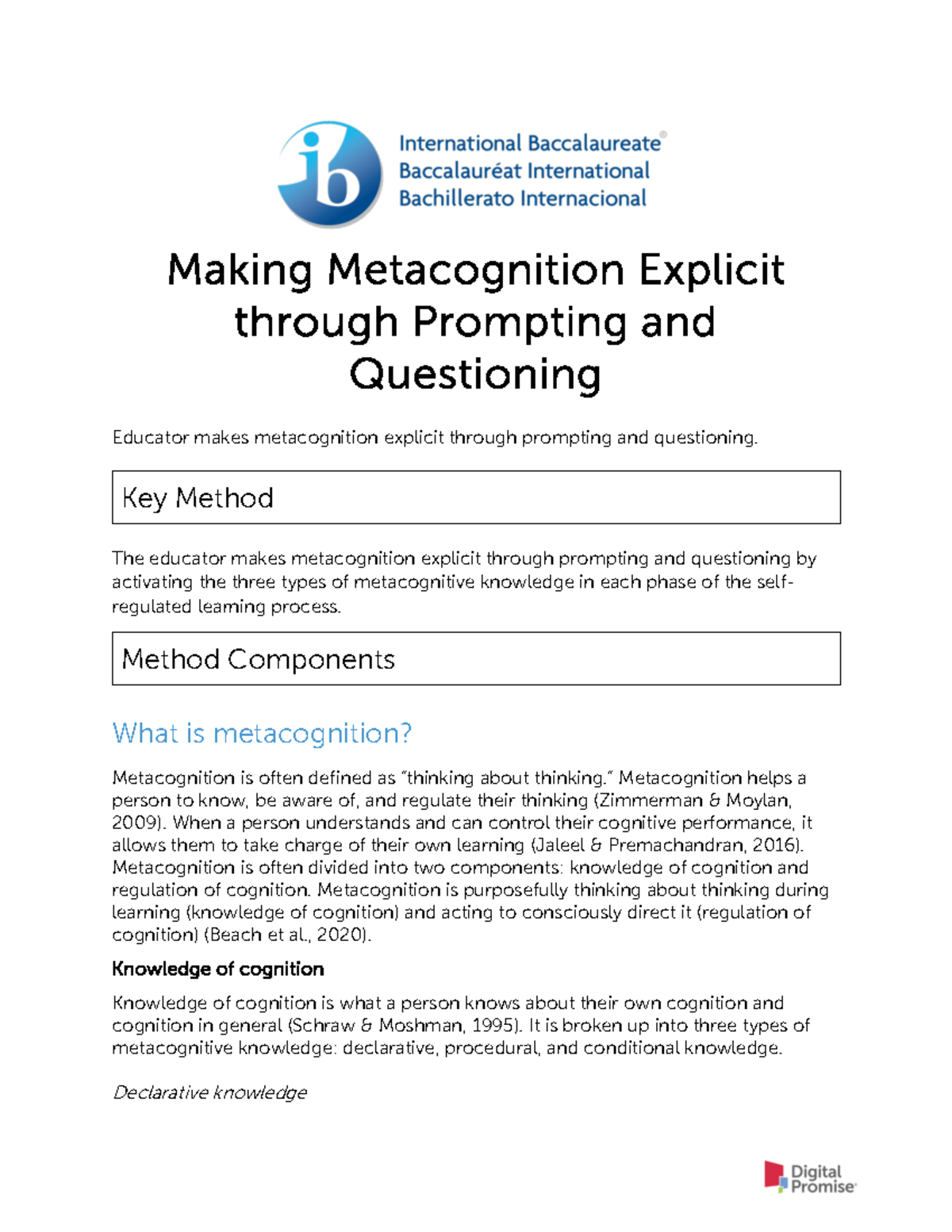 Making Metacognition Explicit Through Prompting and Questioning ...