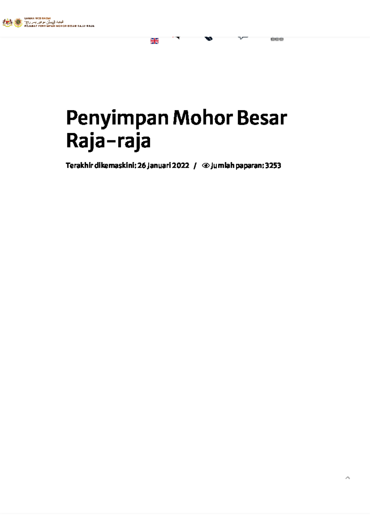 Penyimpan Mohor Besar Raja-raja - Terakhir dikemaskini: 26 Januari 2022 ...