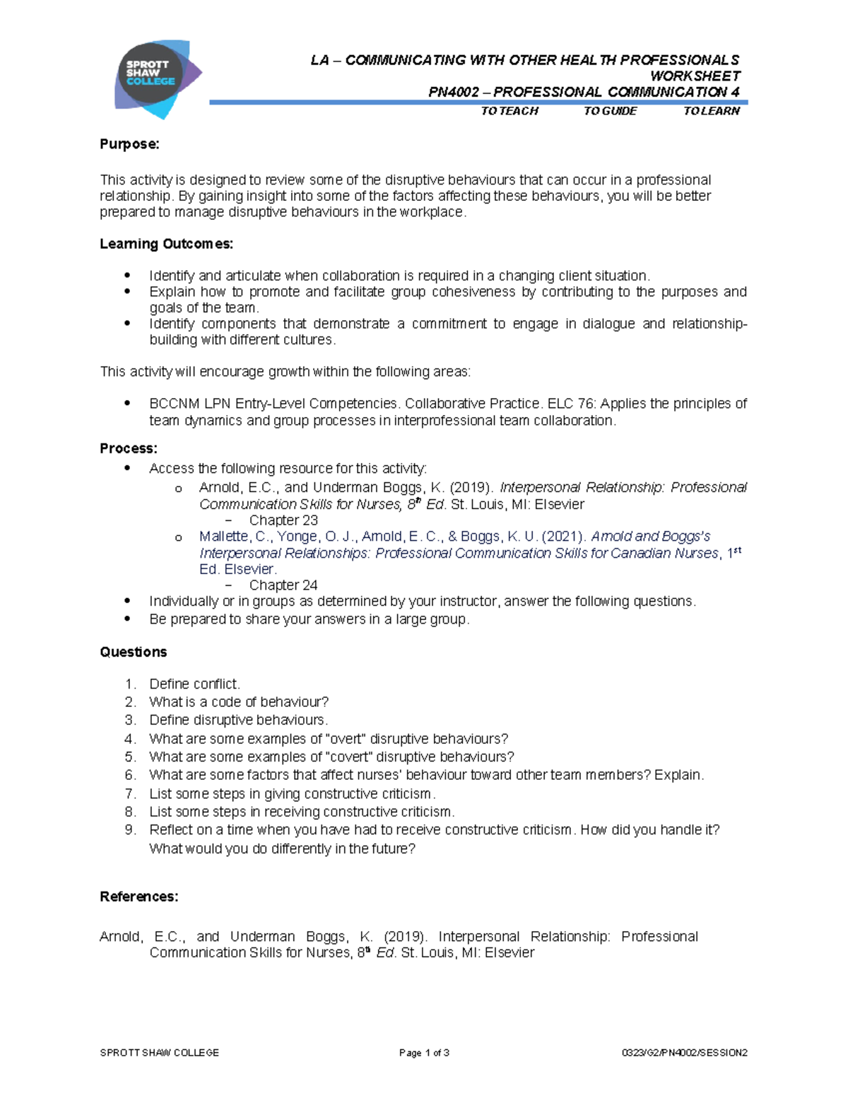 PN 4002-Session 2-Learning Activity - Communicating with Other Health ...