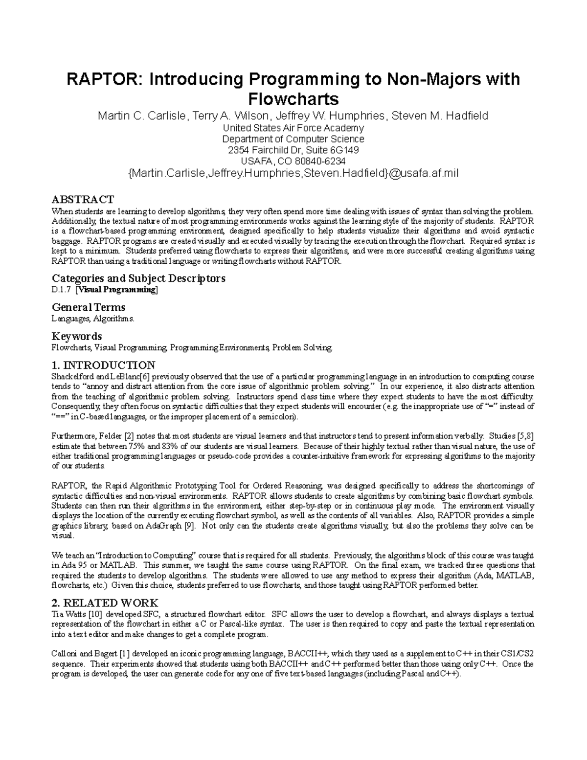 Raptor paper - ruhu - RAPTOR: Introducing Programming to Non-Majors ...