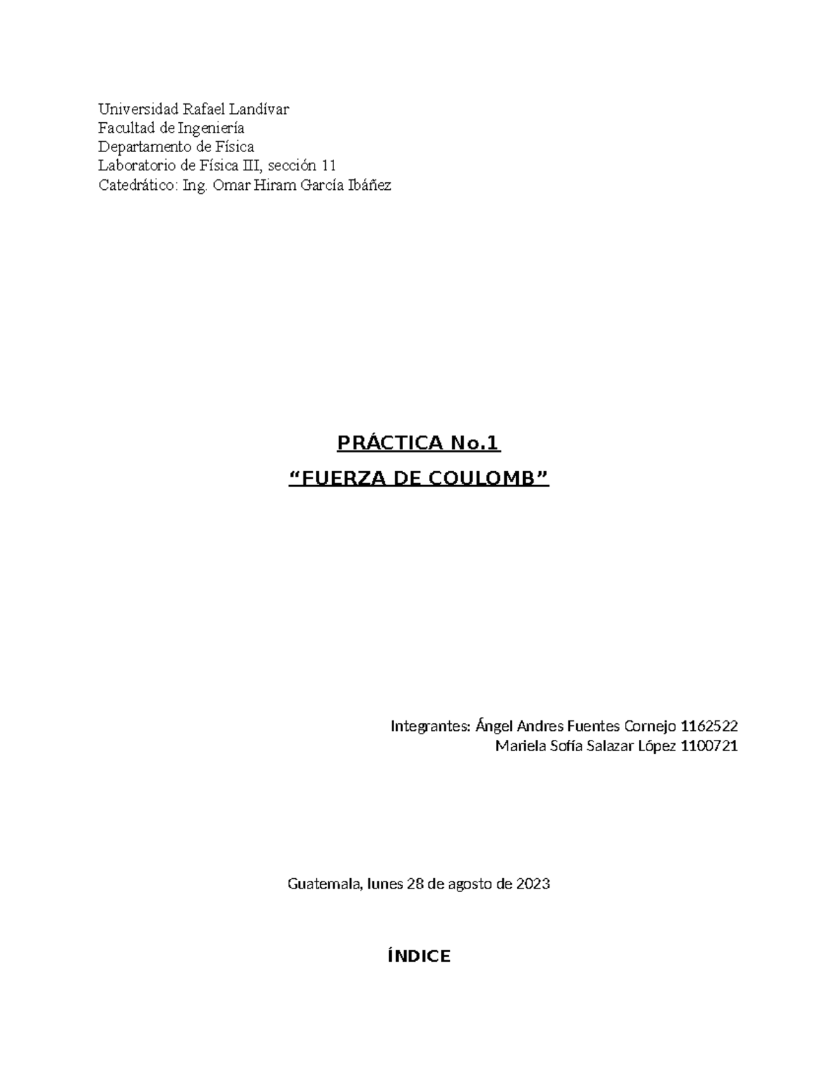Lab Practica 1 Fisica 3 Universidad Rafael Landívar
