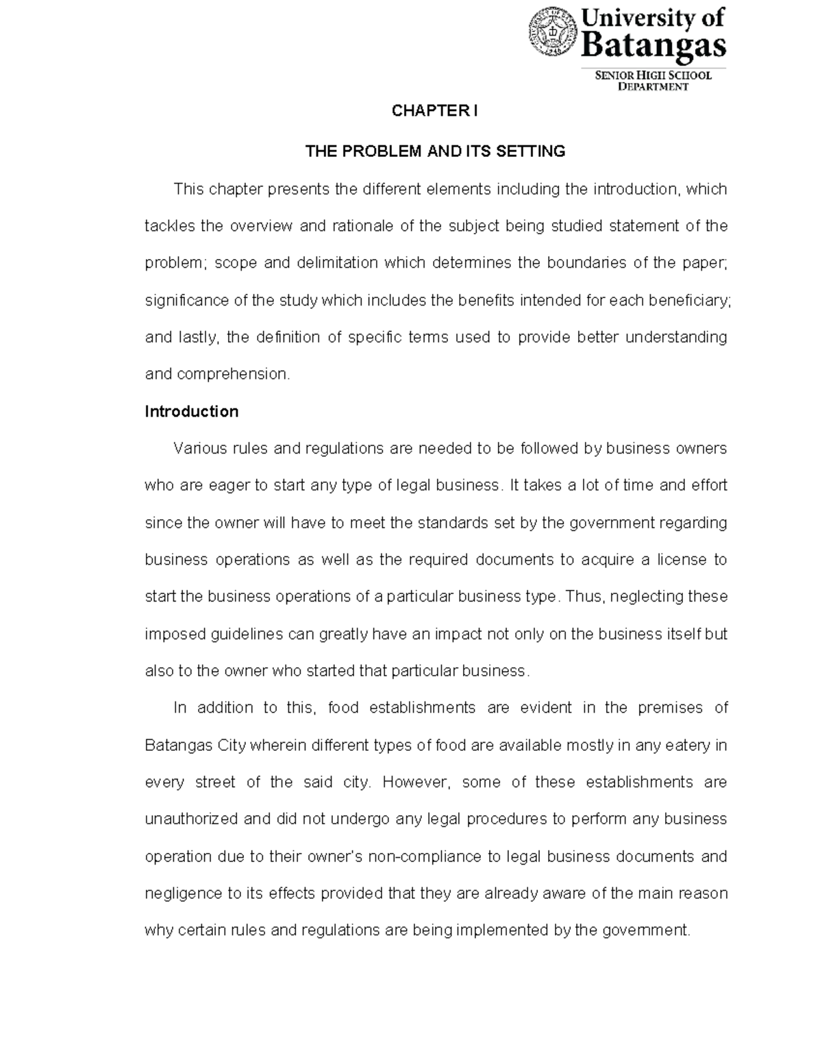 ALL- Chapters - Research - CHAPTER I THE PROBLEM AND ITS SETTING This ...