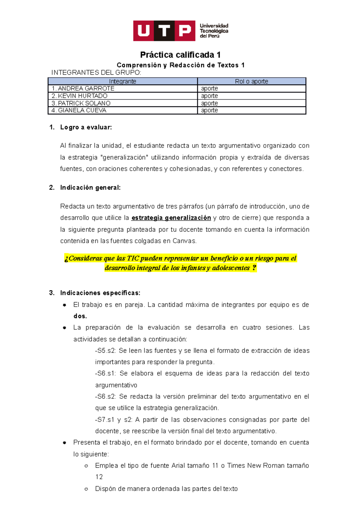 GC N01I PC1Consigna 22C1M (1) - Práctica calificada 1 Comprensión y Redacción de Textos 1 - Studocu