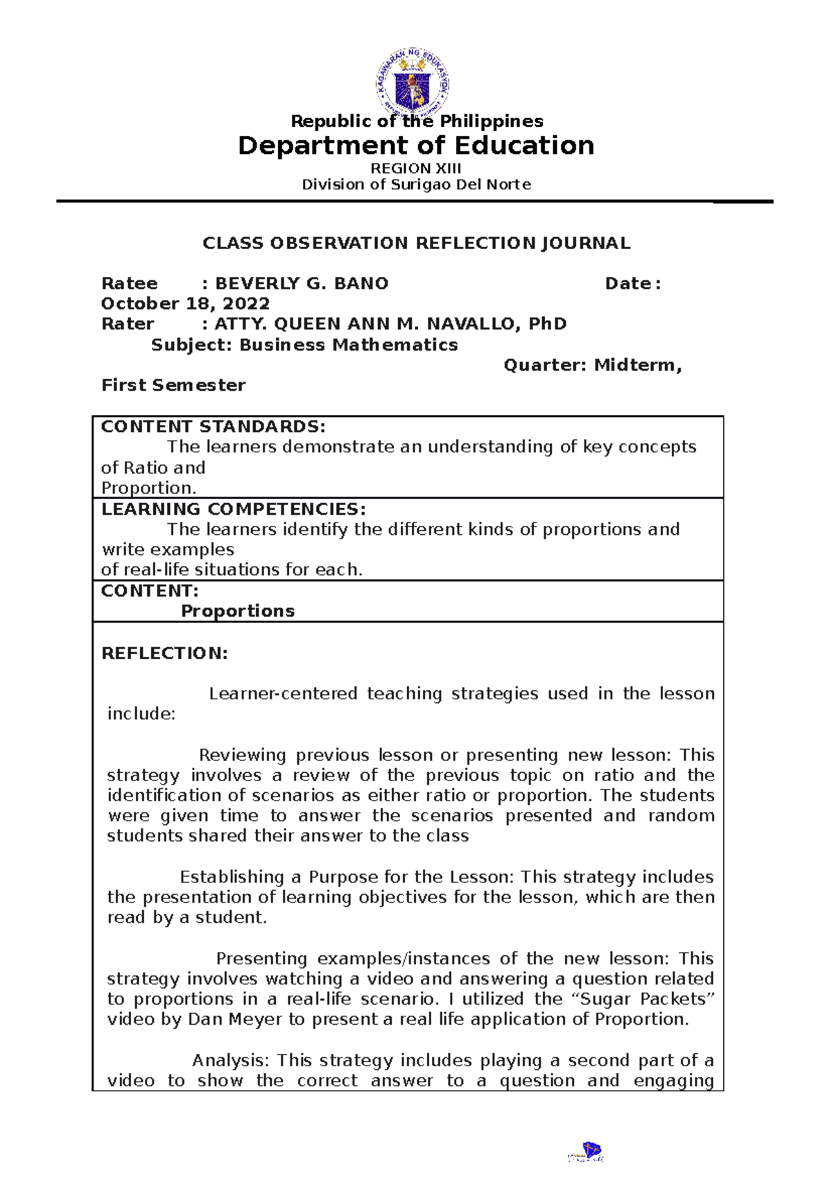 CO- Reflection- Journal - Department of Education REGION XIII Division ...