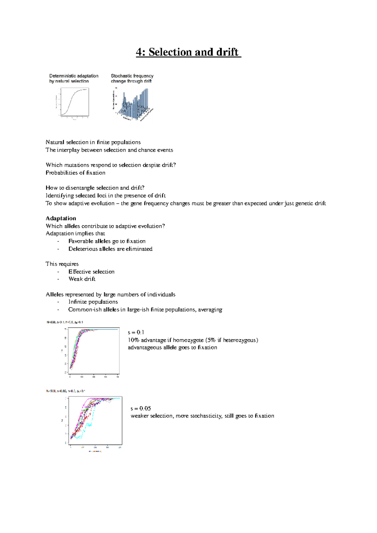 4 selection and drift - Lecture notes 4 - 4: Selection and drift ...