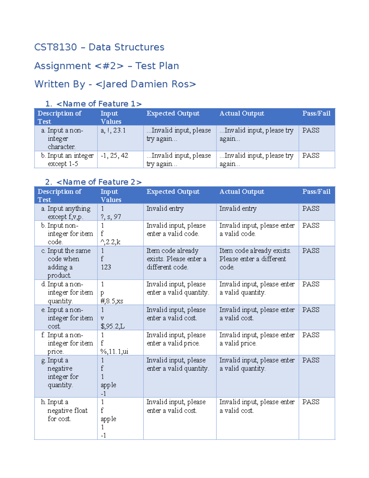 Assignment Test Plan Template 4 - CST8130 – Data Structures Assignment ...