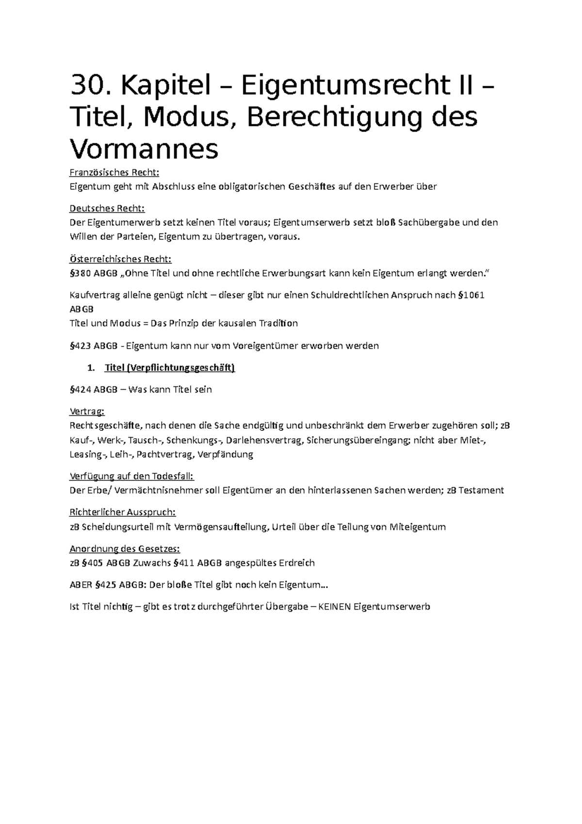 30. Kapitel - Eigentumsrecht II - Derivativer Eigentumserwerb - 30 ...