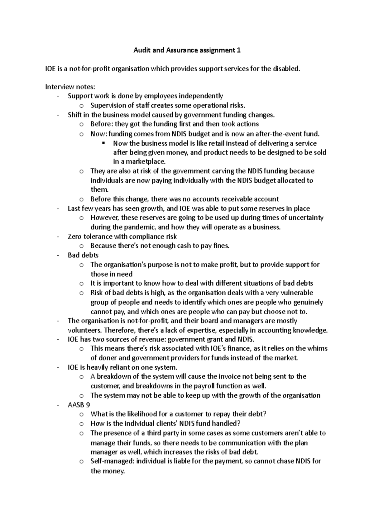 Audit And Assurance Assignment 1 Notes Audit And Assurance Assignment
