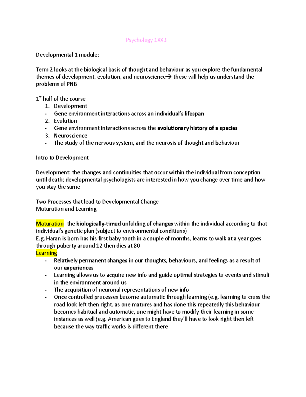 Psychology Development Module And Evolution Of Genes - Psychology 1XX3 ...