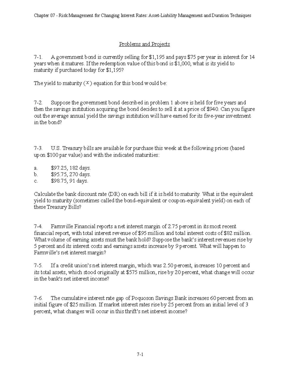 Chap007BB practice questions for risk management - Money and banking ...