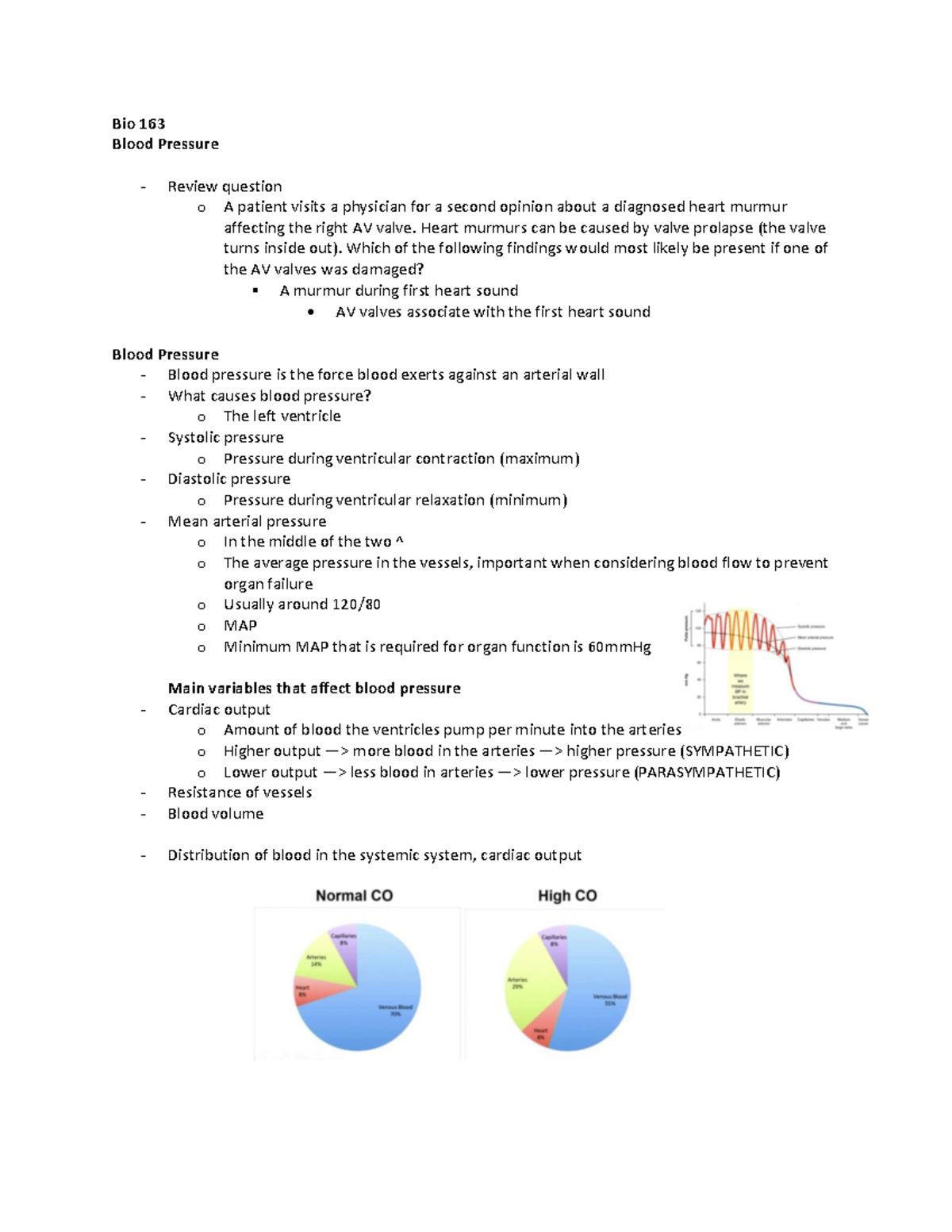 Bio 163 - blood pressure - Bio 163 Blood Pressure Review question o A ...