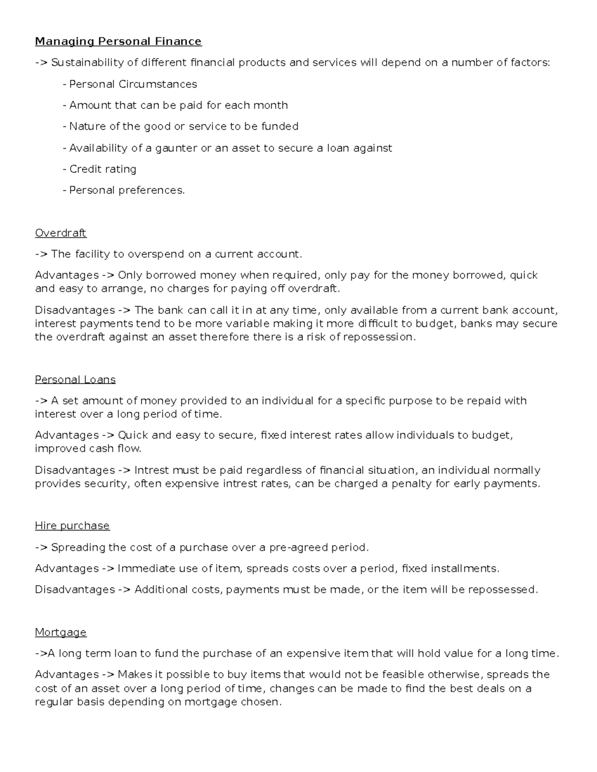 Pearson BTEC National Business Unit 3 - Managing Personal Finance Notes ...