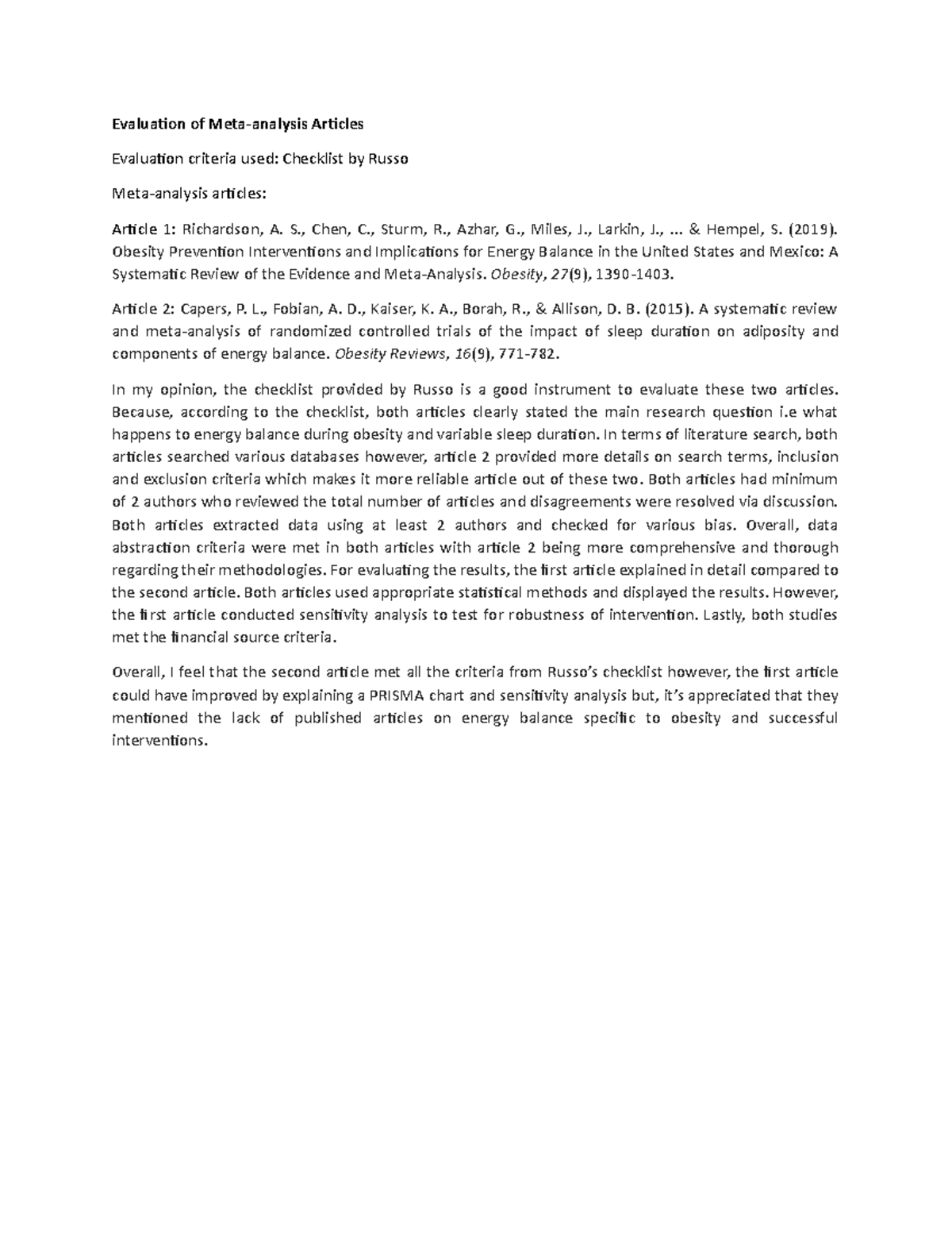Evaluation of Meta analysis - Evaluation of Meta-analysis Articles ...