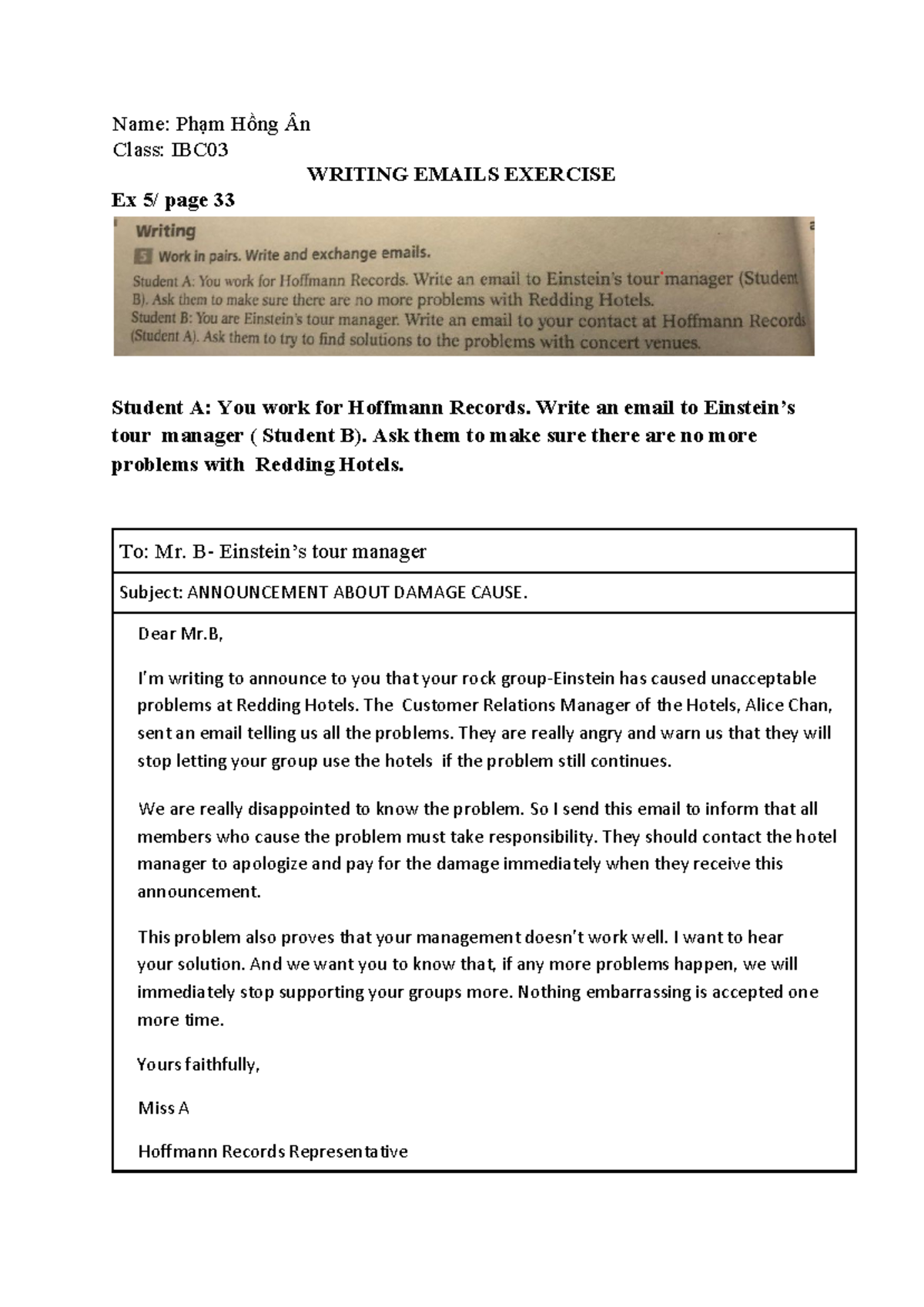 [IBC03 K46]Phạm Hồng Ân Ex 5 page 33 - Name: Phạm Hồng Ân Class: IBC ...