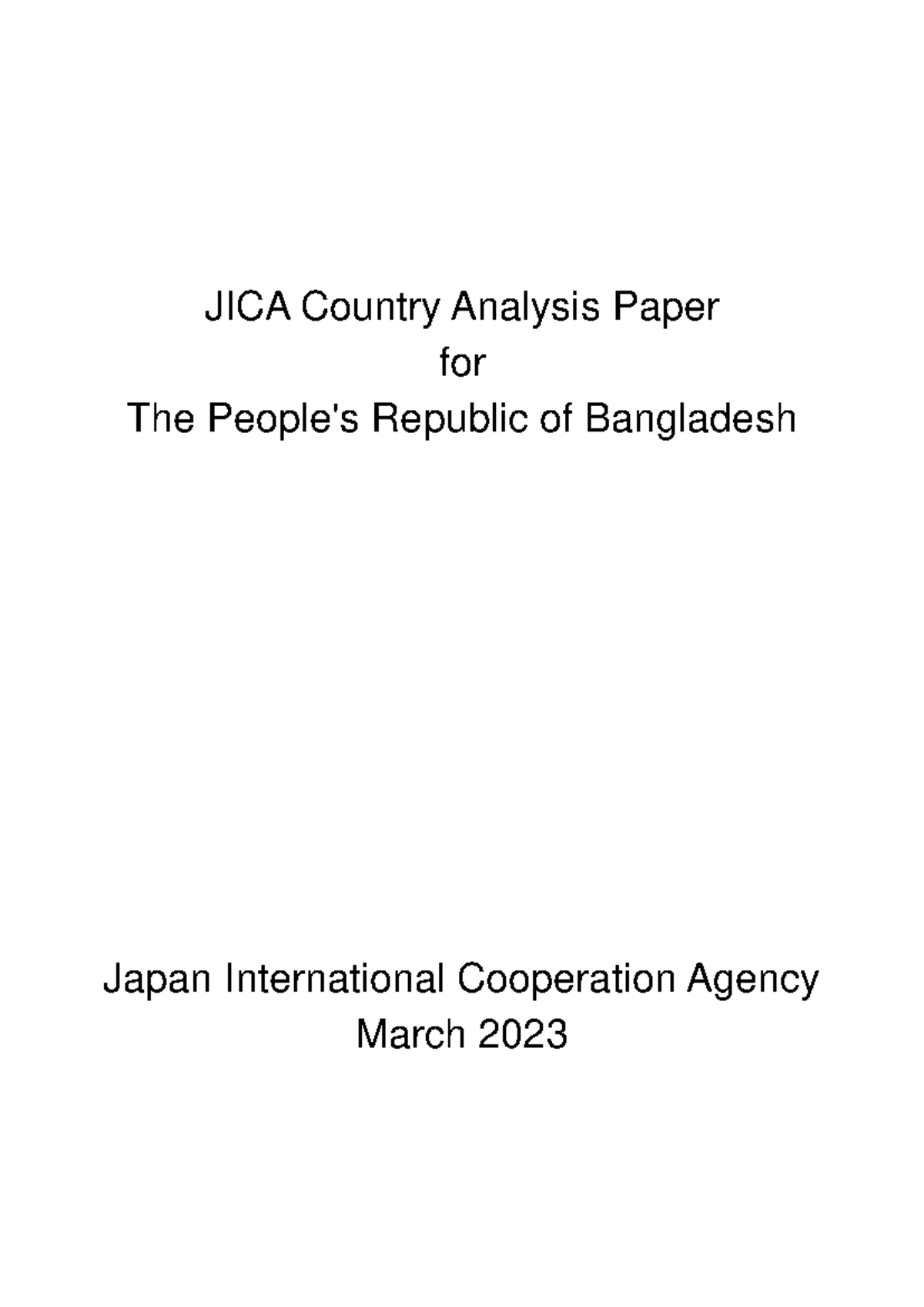 Bangladesh JICA Country Analysis Paper - JICA Country Analysis Paper ...