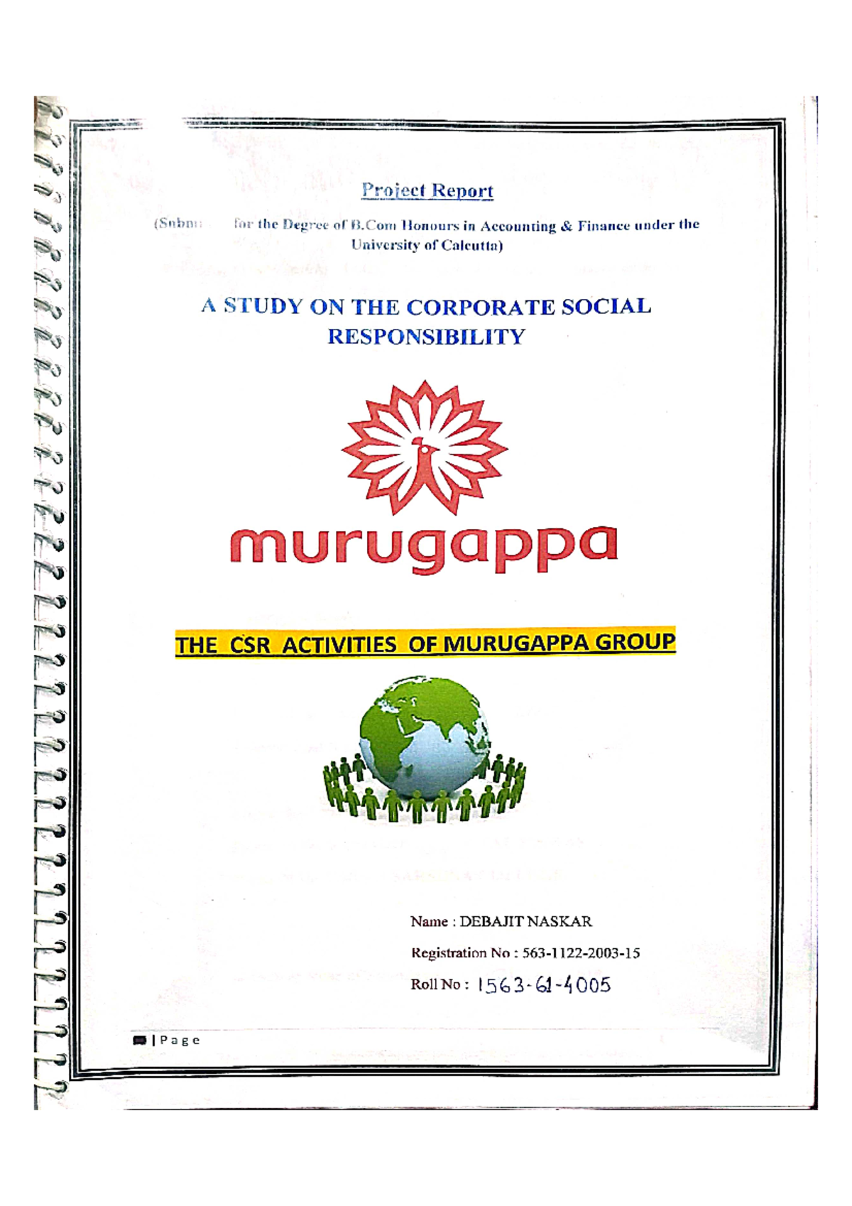 Sample csr project of murgappa ltd - Masters in Commerce - Studocu