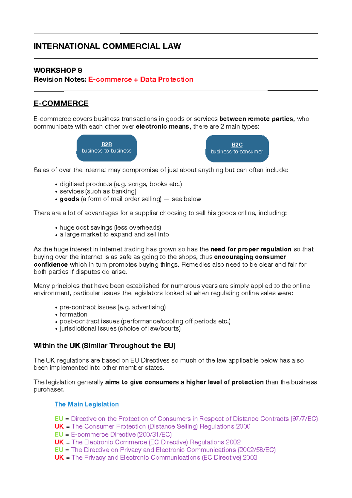 ICL WS8 - Workshop 8 - INTERNATIONAL COMMERCIAL LAW WORKSHOP 8 Revision ...