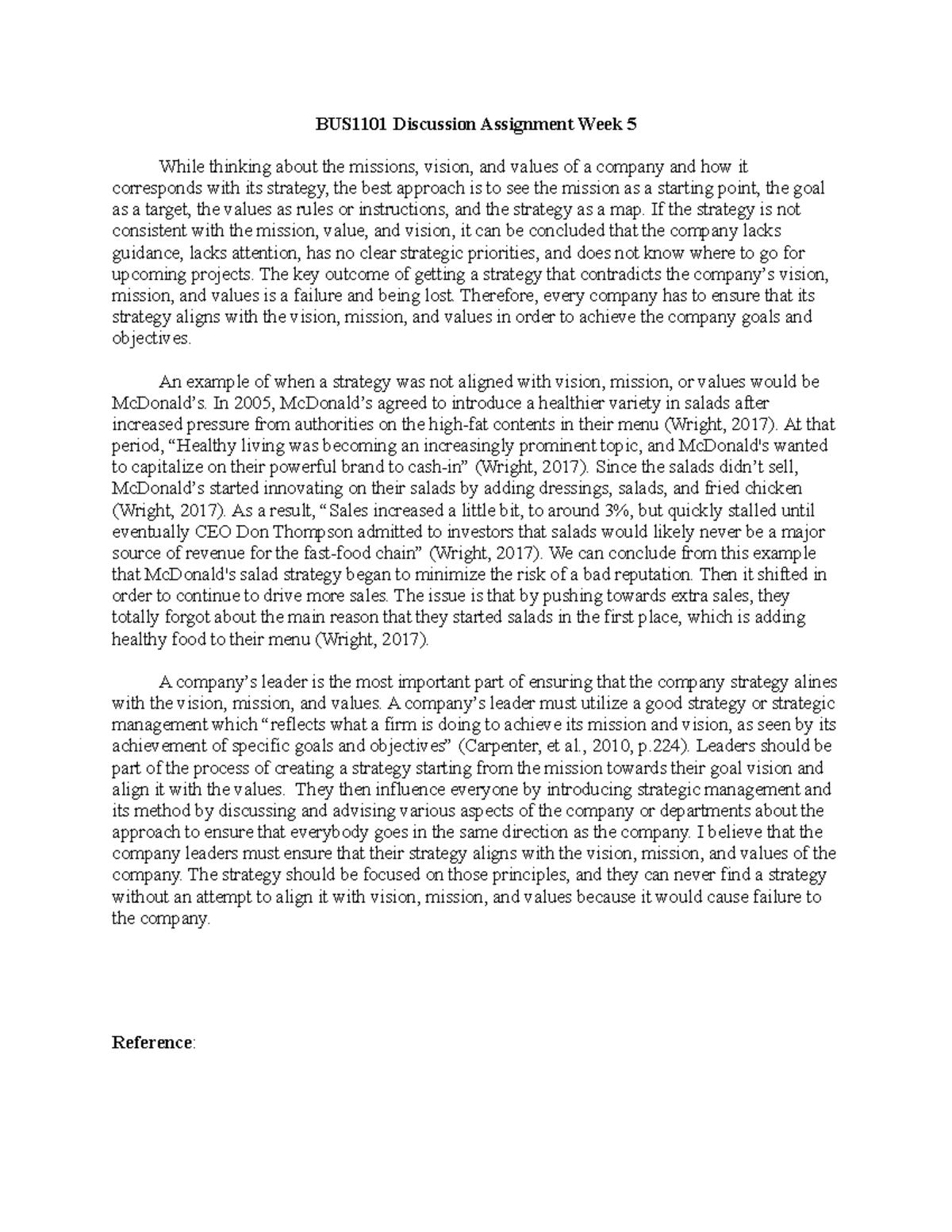 BUS 1101 Unit 5 - Discussion Assignment - BUS1101 Discussion Assignment Week 5 - Studocu