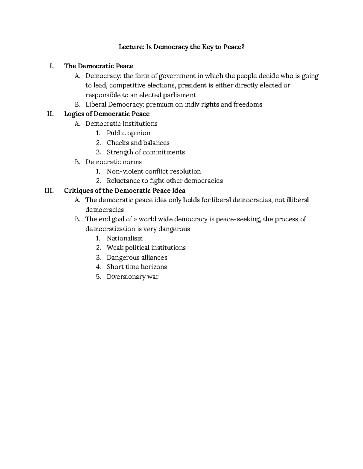 Lecture Is Democracy the Key to Peace - The Democratic Peace A ...