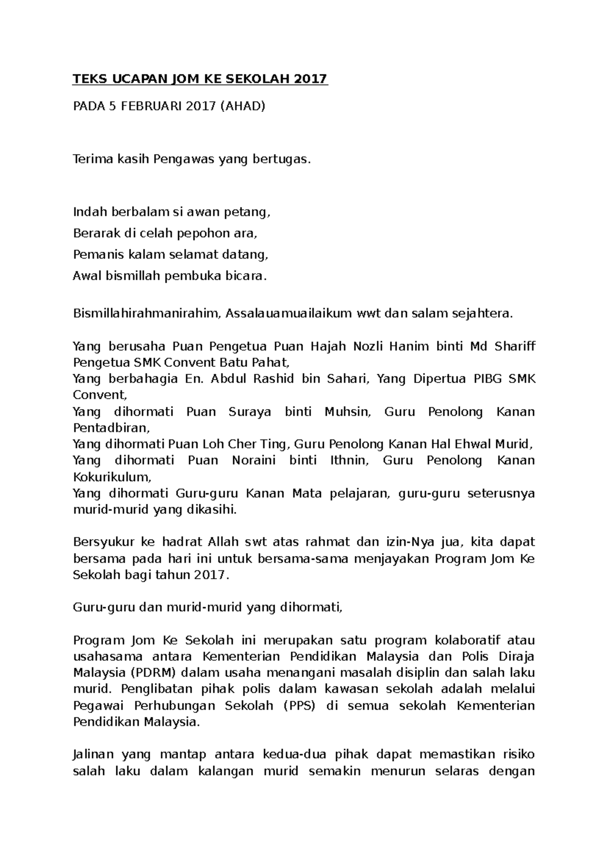 TEK Ucapan JOM KE Sekolah 2017 - TEKS UCAPAN JOM KE SEKOLAH 2017 PADA 5 ...
