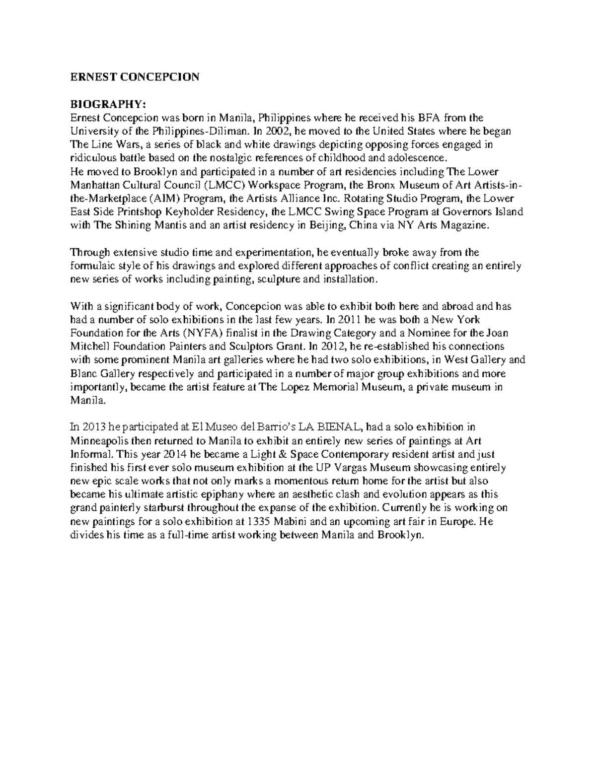 1279 0 - I don't know - ERNEST CONCEPCION BIOGRAPHY: Ernest Concepcion was born in Manila, - Studocu