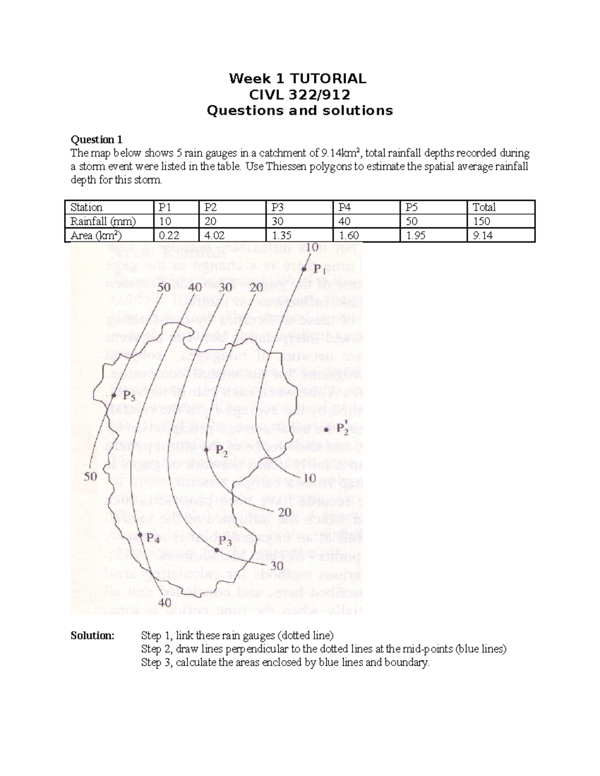 Wk 1 Tutorial solution only - Week 1 TUTORIAL CIVL 322/ Questions and solutions Question 1 The ...