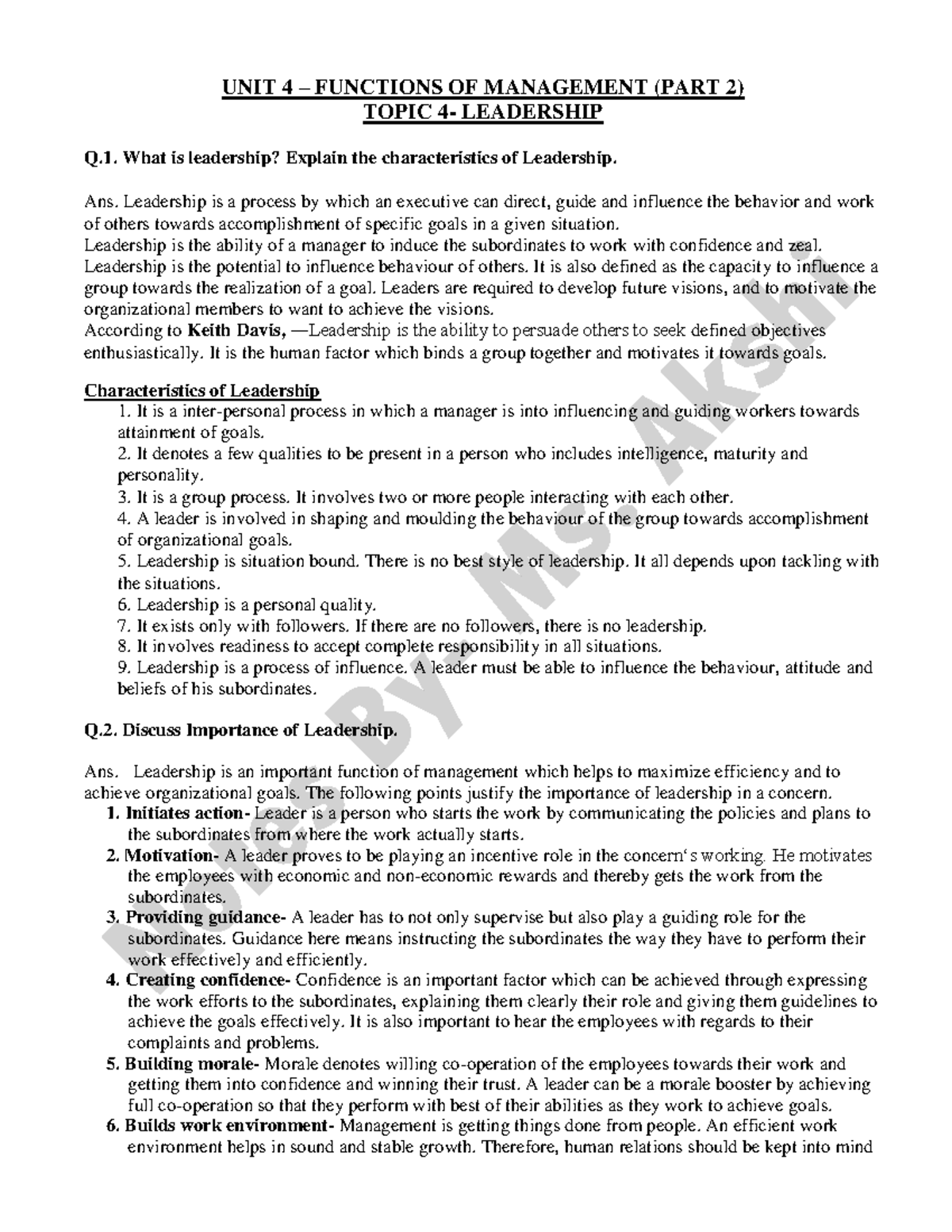Functions Of Management Topic 4 Leadership UNIT 4 FUNCTIONS OF functions-of-management-topic-4-leadership-unit-4-functions-of