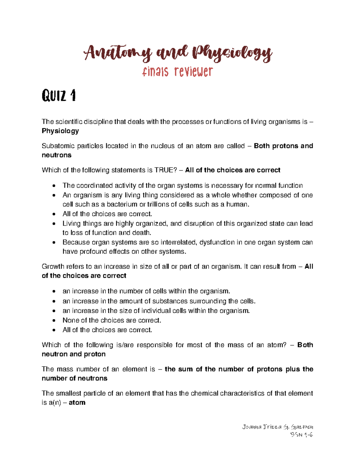 Anaphy-Finals - finals - Joanna Irizza G. Gazmen Anatomy and Physiology ...