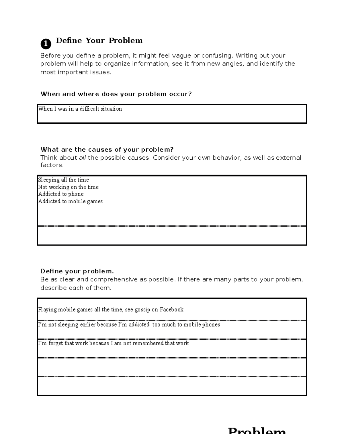 Problem-solving 1 - Good - Problem 1 Define Your Problem Before you ...