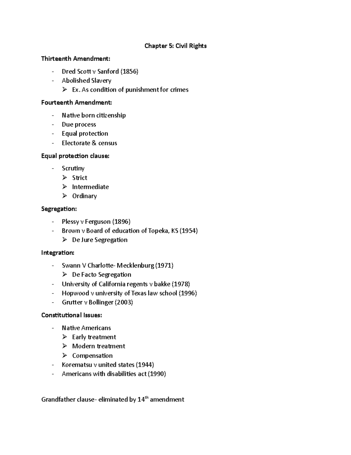 Chapter 5 - prof denman - Chapter 5: Civil Rights Thirteenth Amendment ...