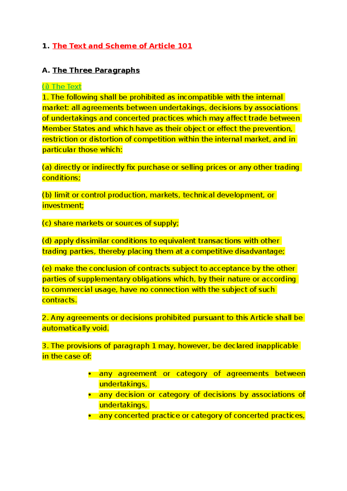 Article 101 Reading Notes - The Text and Scheme of Article 101 A. The ...