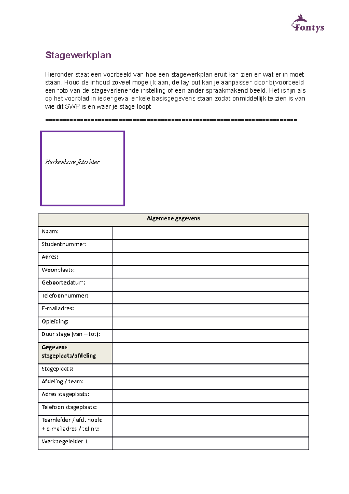 HBO Voorbereiding Format-stagewerkplan - Stagewerkplan Hieronder staat ...