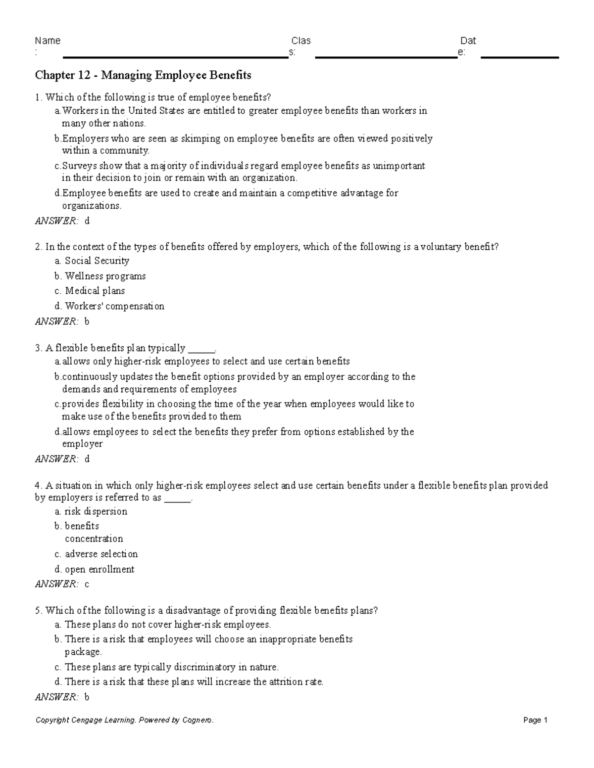 Chapter 12 Managing Employee Benefits - : s: e: Chapter 12 - Managing ...