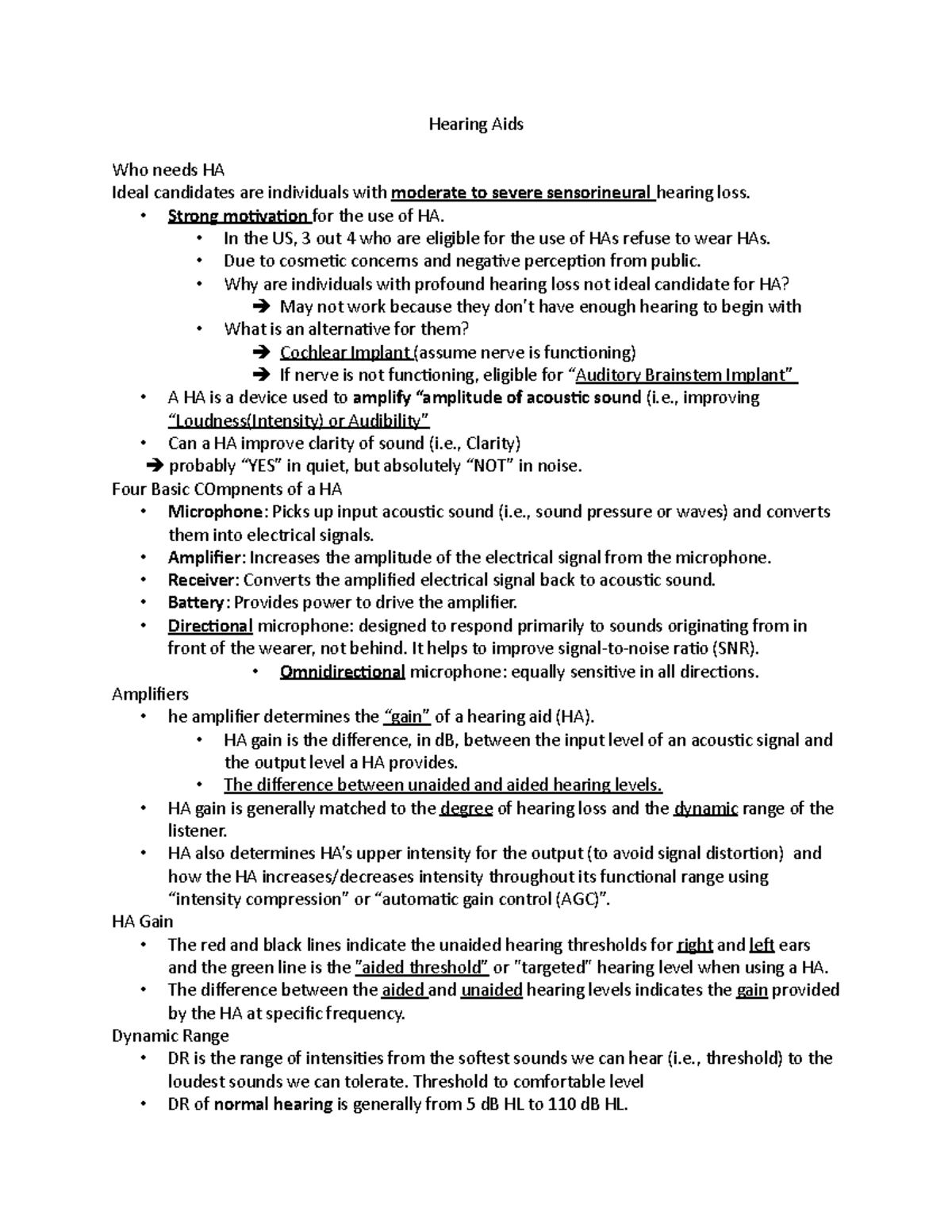Hearing Aids - Lecture notes from Aural Rehabilitation Course at Baylor ...