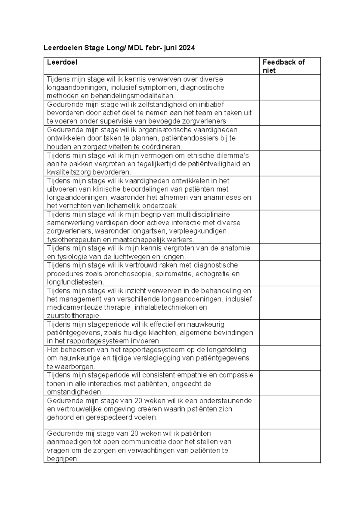 Leerdoel stage Long - Leerdoelen Stage Long/ MDL febr- juni 2024 ...