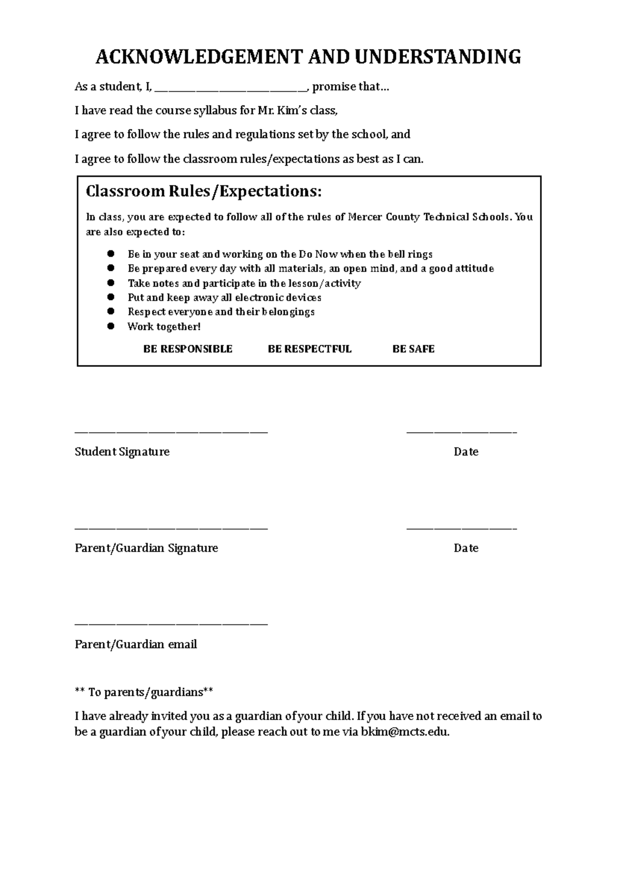 MATH - Geometry - ACKNOWLEDGEMENT AND UNDERSTANDING As a student, I ...