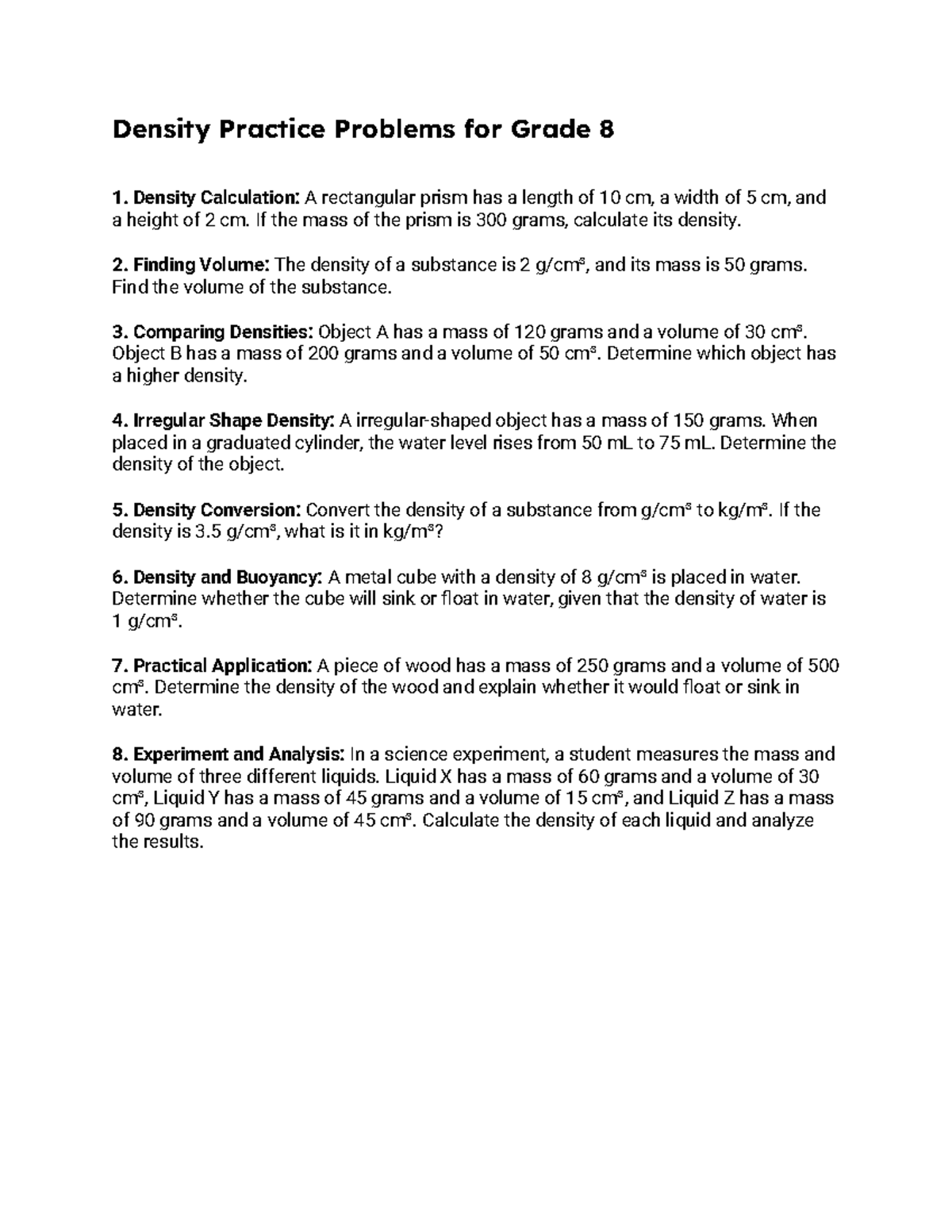 Untitled document - =2023/2023 - Density Practice Problems for Grade 8 ...