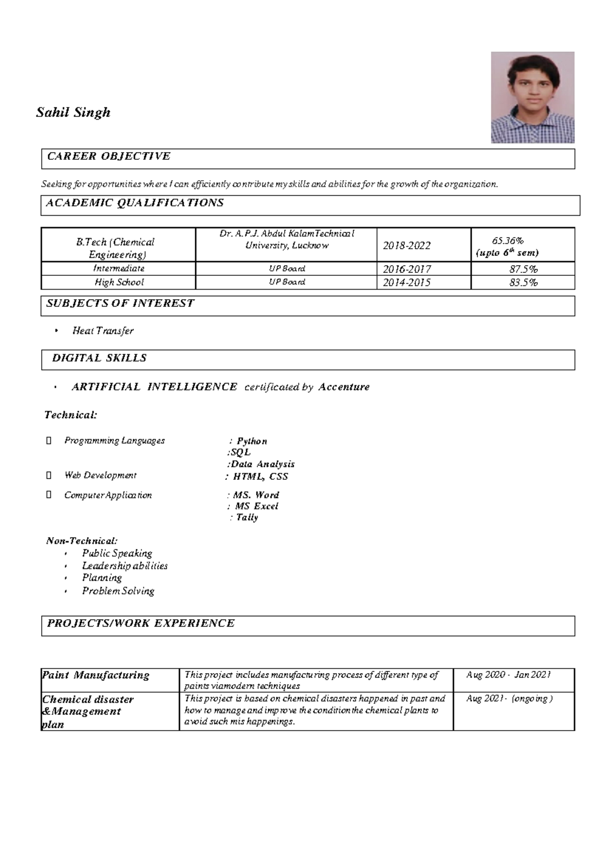 Share Sahil Cv new 1 new - Reserch work - CAREER OBJECTIVE ACADEMIC ...