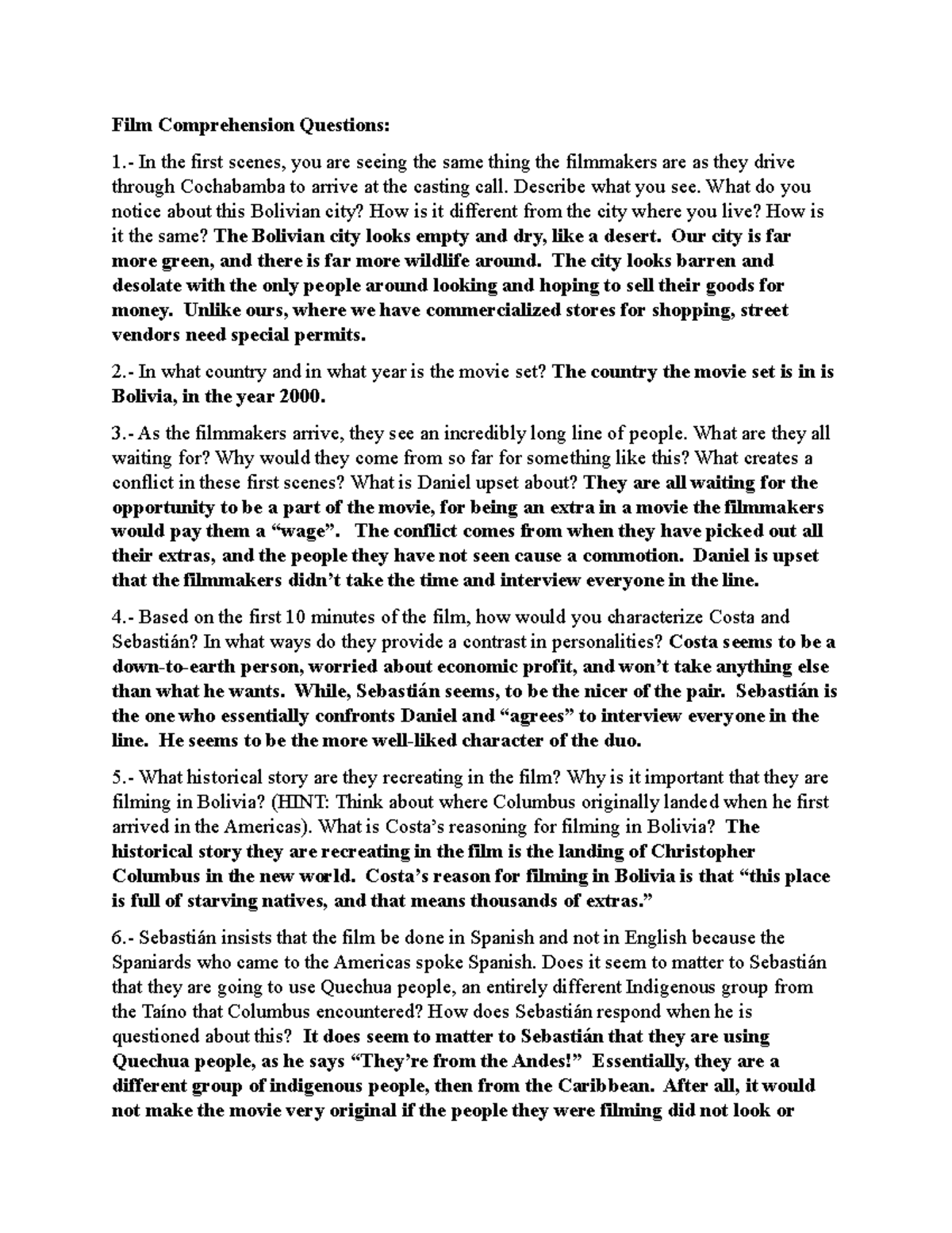 Film Comprehension Questions - In the first scenes, you are seeing the ...