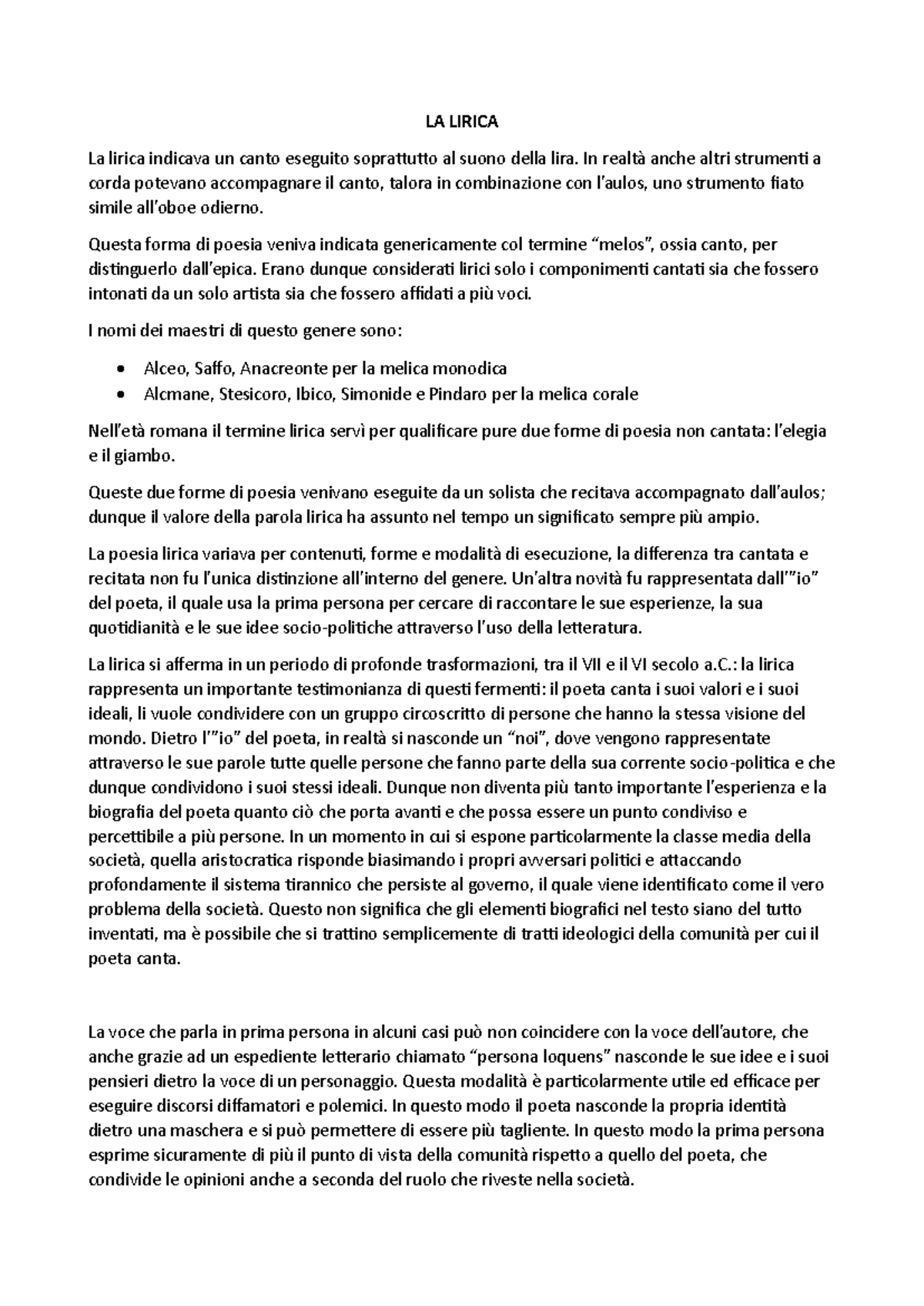 Greco Letteratura PT. 4 IV - LA LIRICA La lirica indicava un canto ...