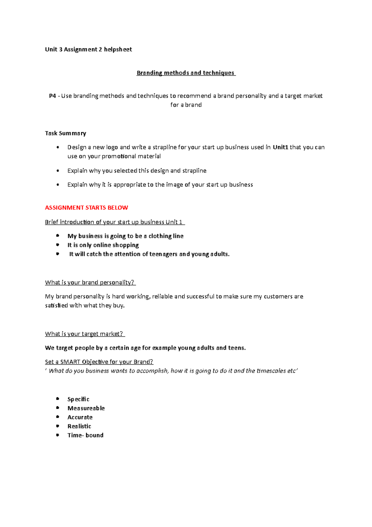 Unit 3 Assignment 2 helpsheet - 4BIT7D8 - Westminster - Studocu