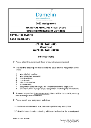 Tax 2B Individual Assignment 2022 - Programme Bcom Accounting Module ...