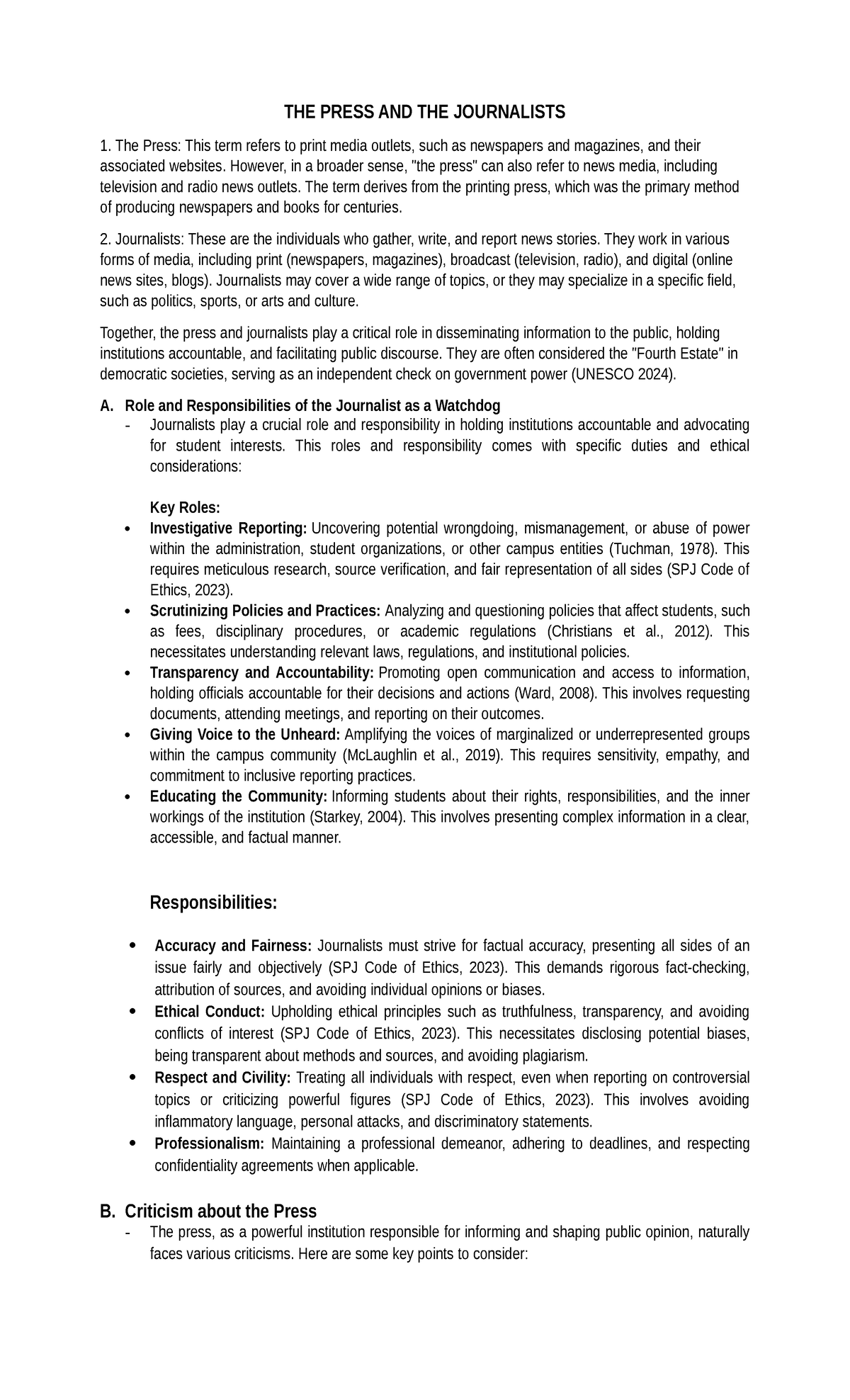 UNIT II-THE Press AND THE Journalists - THE PRESS AND THE JOURNALISTS 1 ...